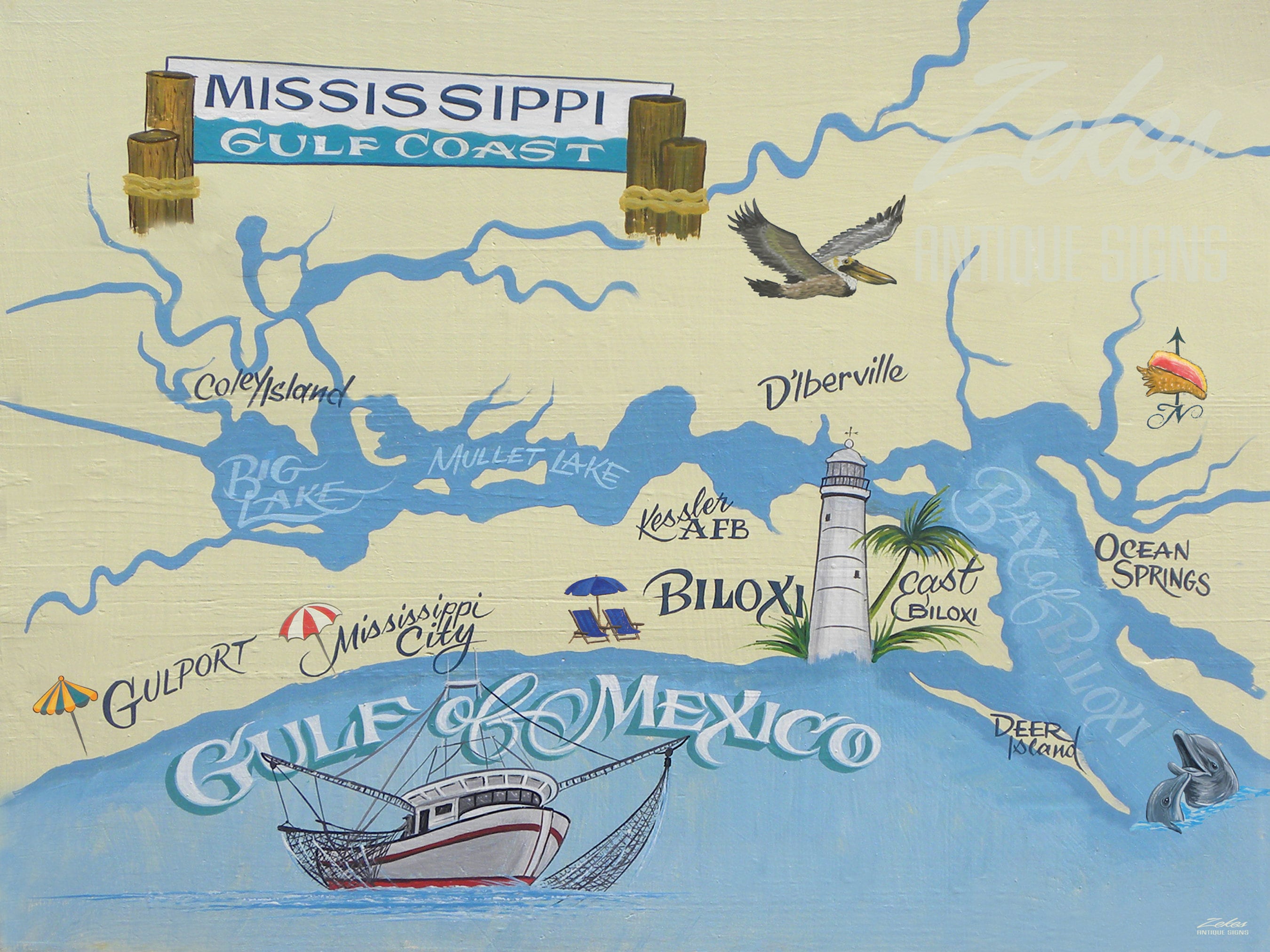 Mississippi Gulf Beach Map Print | Biloxi Print | Gulfport Print ...