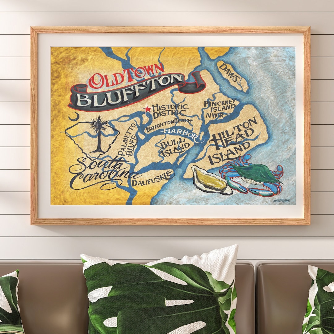 Bluffton SC Old Town Coastal Map Print| Beach House Decor | Nautical ...