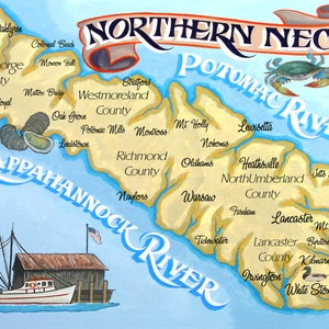 Northern Neck of Virginia Print | Retro Map Art Print | Beach House ...