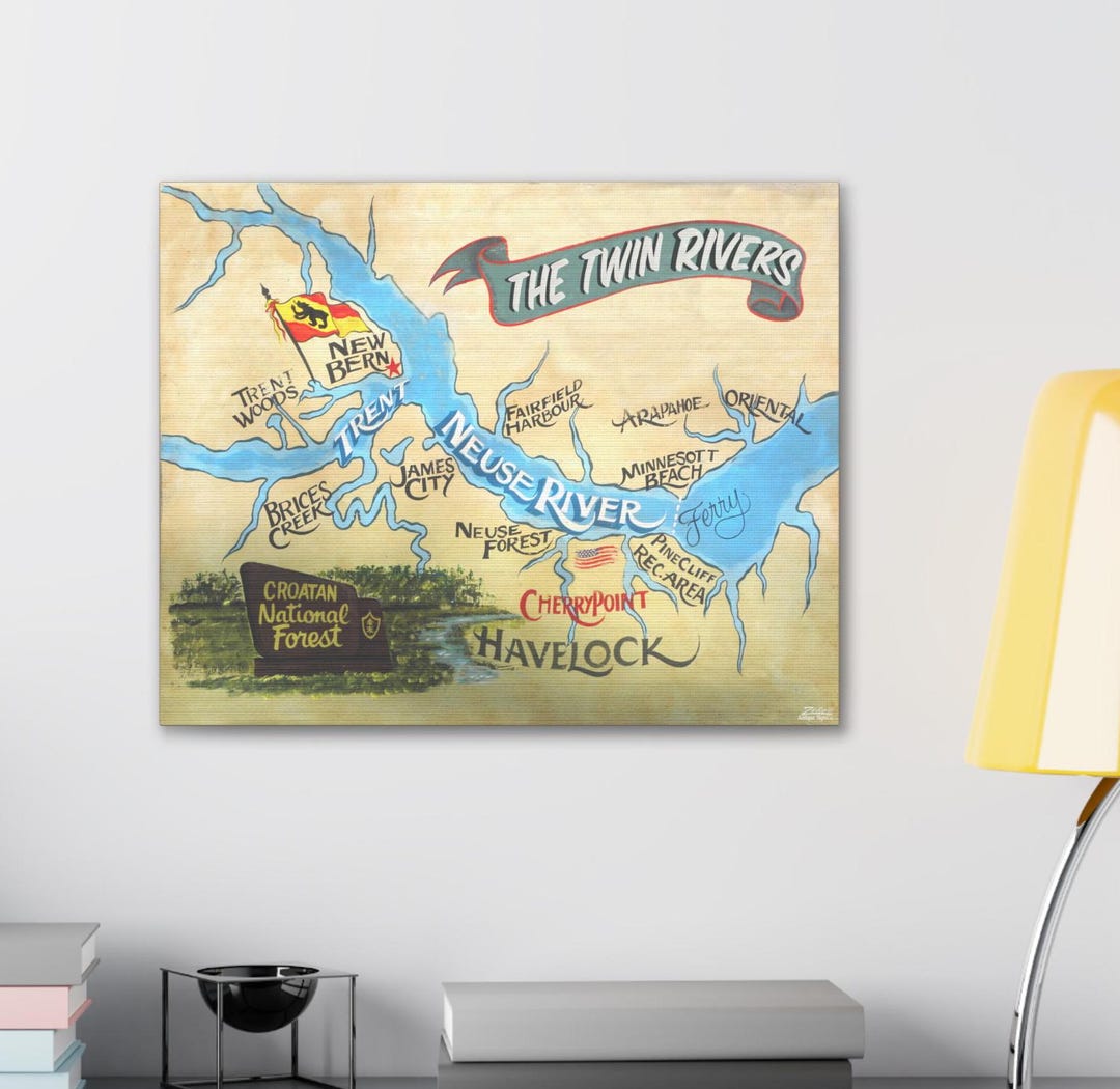 Twin Rivers North Carolina Map Canvas Havelock Wall Art Hand Painted ...