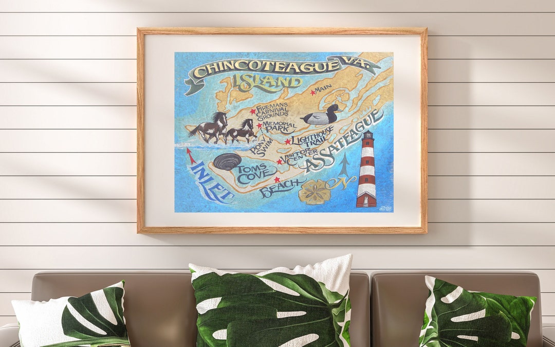 Chincoteague Island Virginia Map Print Beach House Decor - Etsy New Zealand