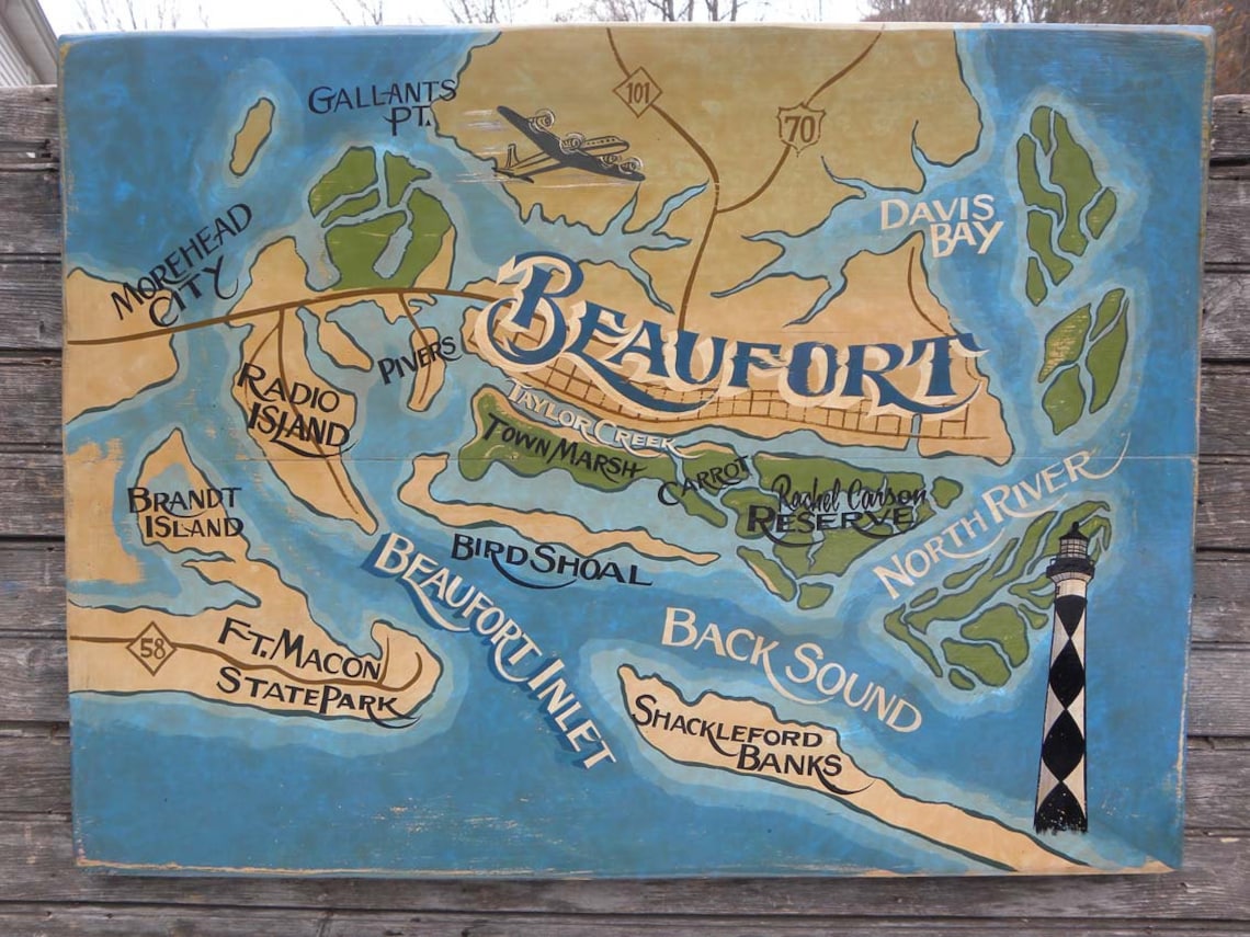 Beaufort NC Map Print. Carteret County North Carolina - Etsy