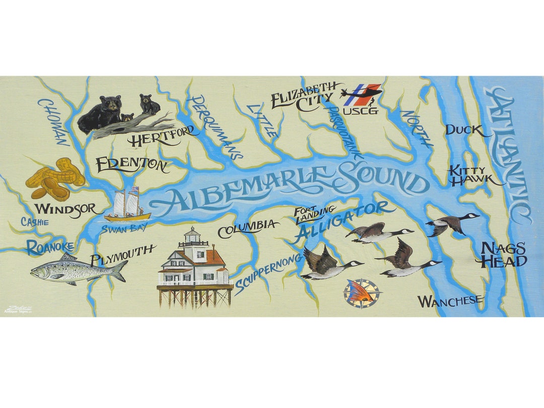 Albemarle Sound Outer Banks NC Map Print I Beach House Decor|north ...