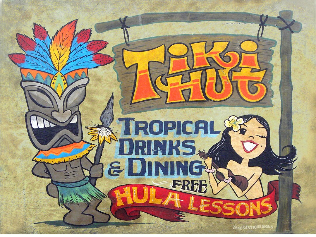 Tiki Hut Print Hula Decor Wall Decor Bar Decor Bar - Etsy