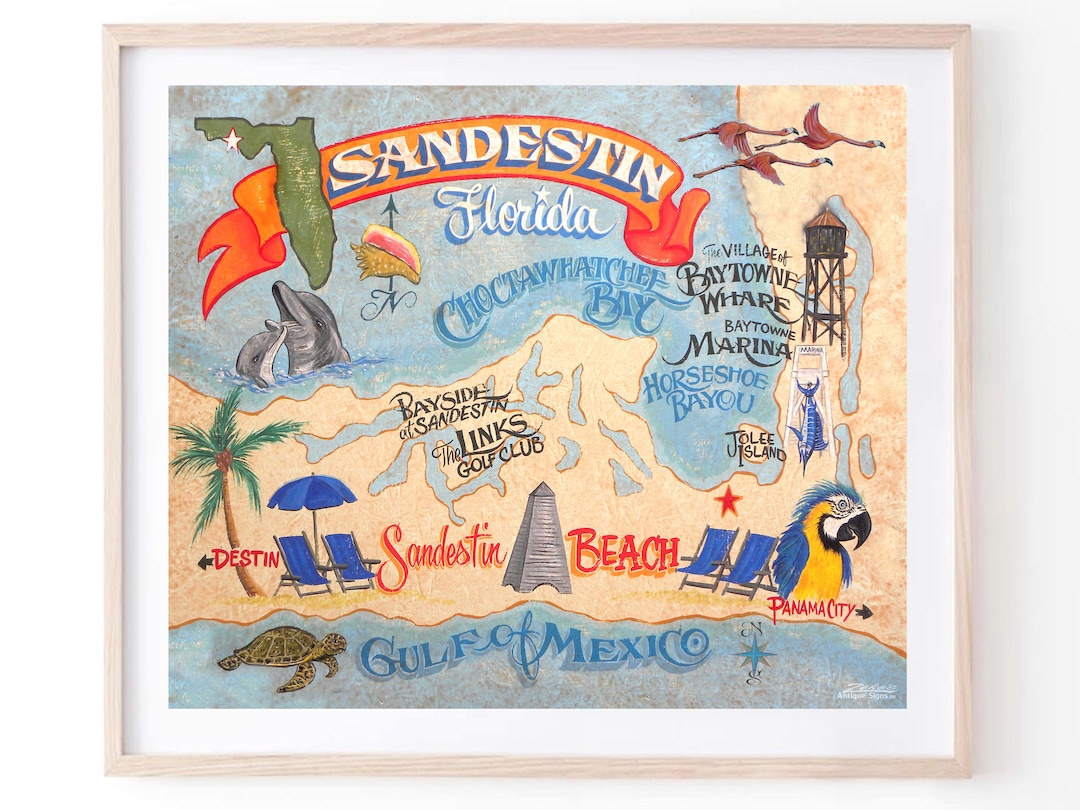 Sandestin Florida Beach Map PRINT . Beach Decor, Gulfside, Vacation ...