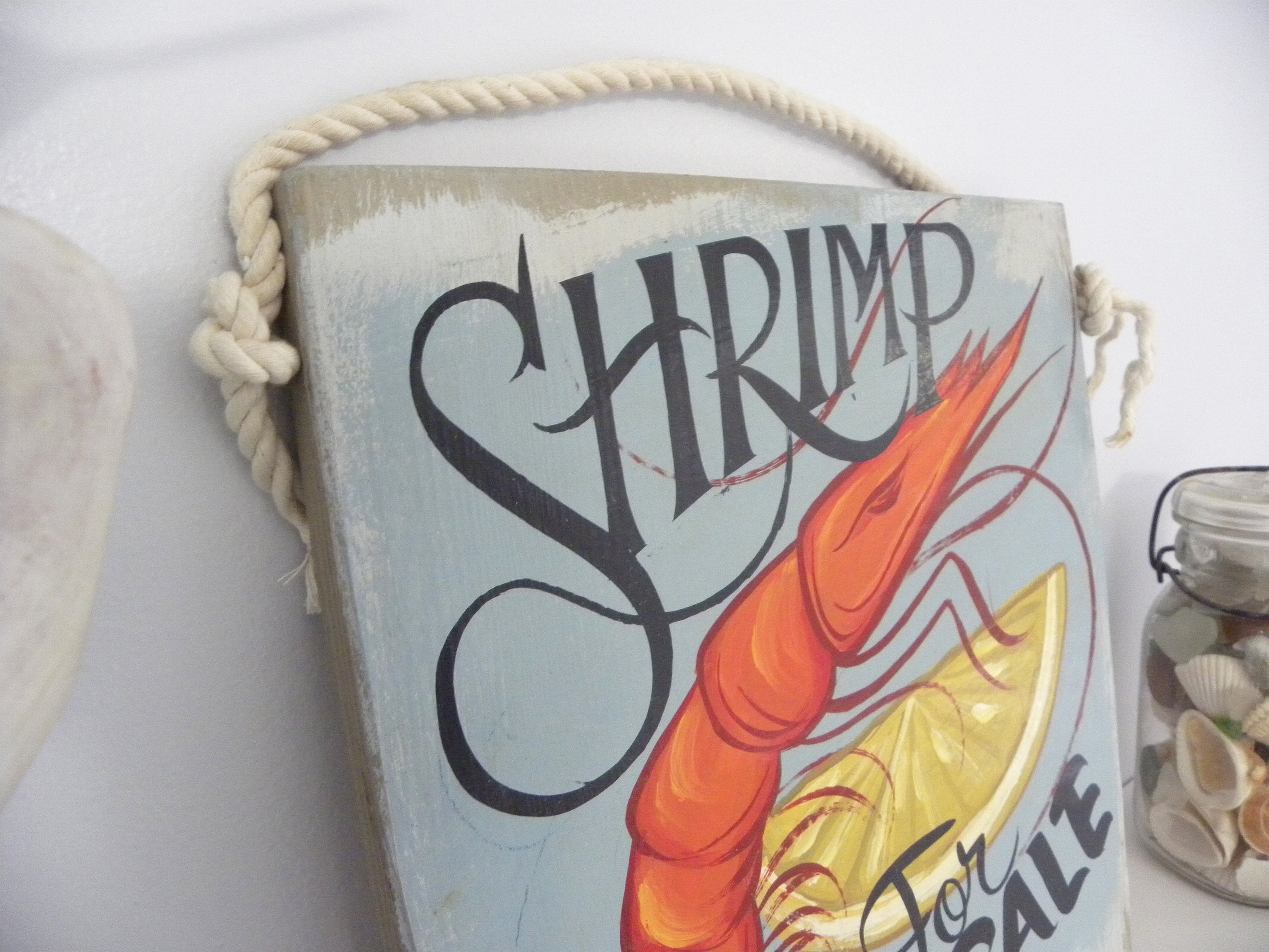 Shrimp Sign Hand Lettered Wooden Sign With Shrimp Art. | Etsy