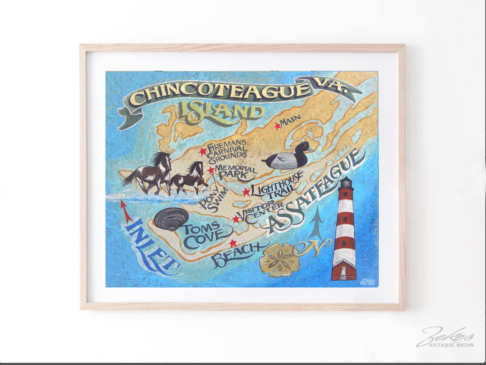 Chincoteague Island Virginia Map Print . Beach House Decor - Etsy