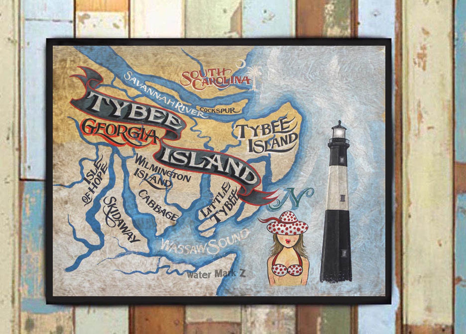 Tybee Island Georgia Beach Map Print From an Original Hand | Etsy