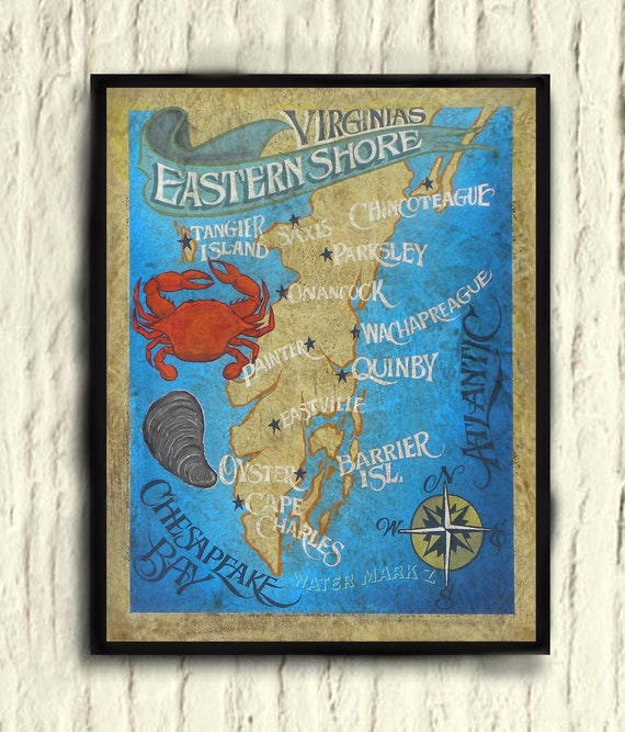 Virginia Eastern Shore Map style Print from an original hand