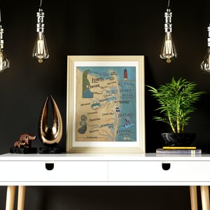 Delaware Beaches Map Style Printbeach House Decor Travel - Etsy