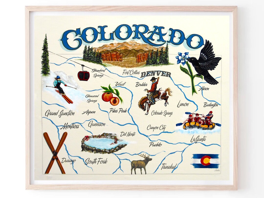 Colorado State Map Print Original Art by Zeke! | Cabin or Ski Lodge ...