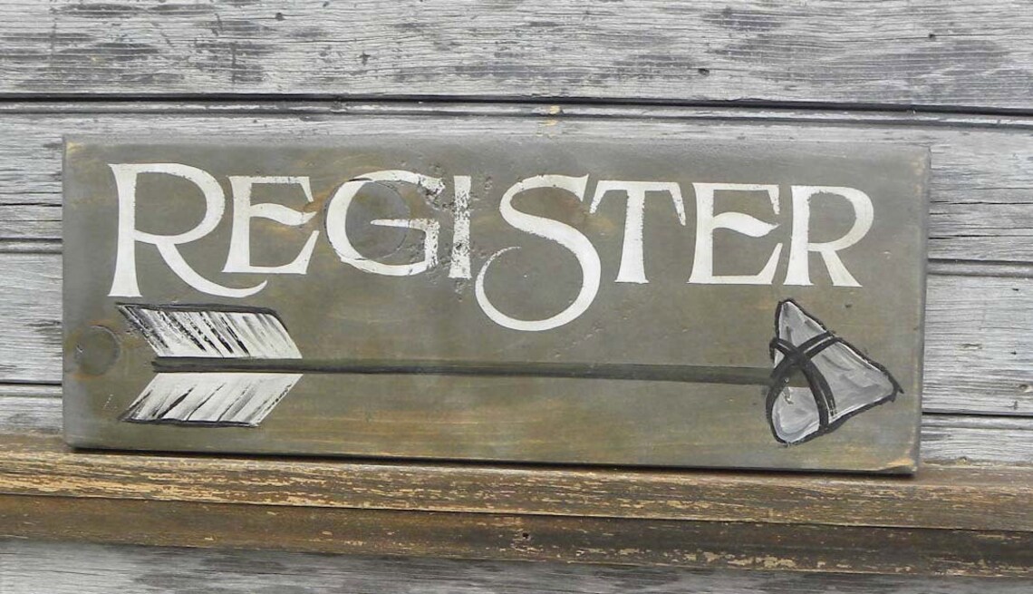Register Arrow Sign A Wooden Hand Lettered Original Sign. - Etsy