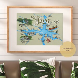 Lake Lure Map Print Lake Lure Wall Decor North Carolina - Etsy