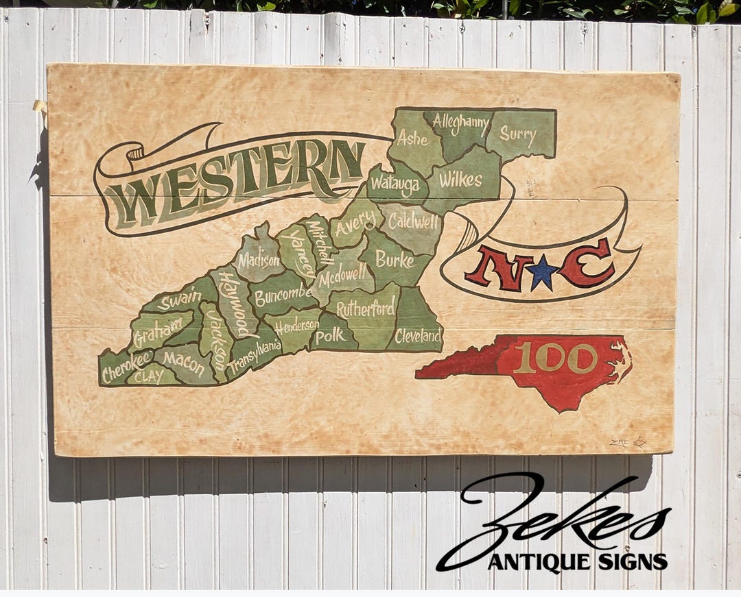 Western North Carolina Map Art |hand Painted North Carolina Art | ENC ...