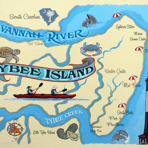 Tybee Island Georgia Beach Map Print. Georgia Art, Travel and Vacation ...