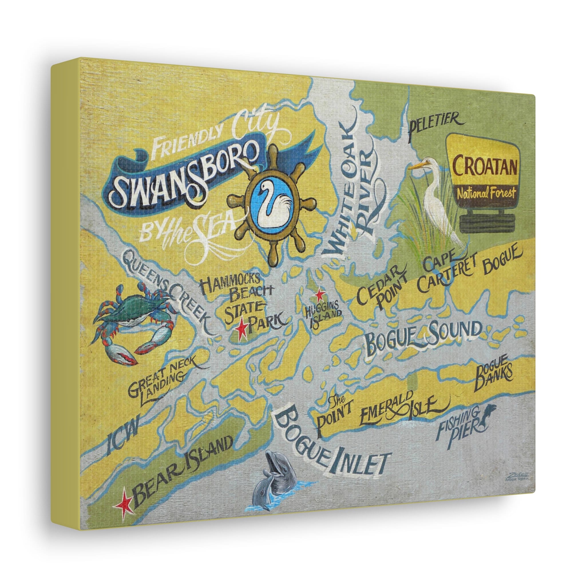 Swansboro North Carolina Map Art: Coastal Canvas Print | Vacation ...