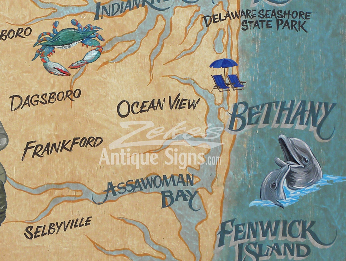 Delaware Beaches Map Style Printbeach House Decor Travel - Etsy