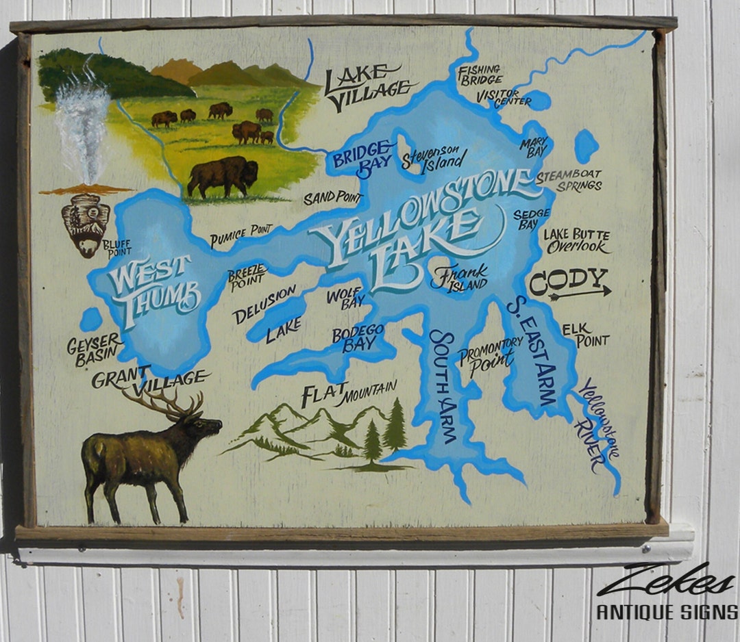 Hand Painted Yellowstone National Park Map Art Great Gift or Travel ...