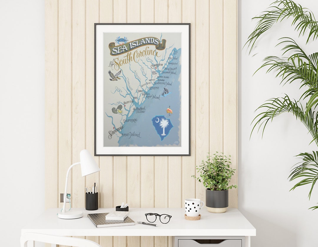 South Carolina-sea Isles Map Art Print Travel Map Print Gift South ...