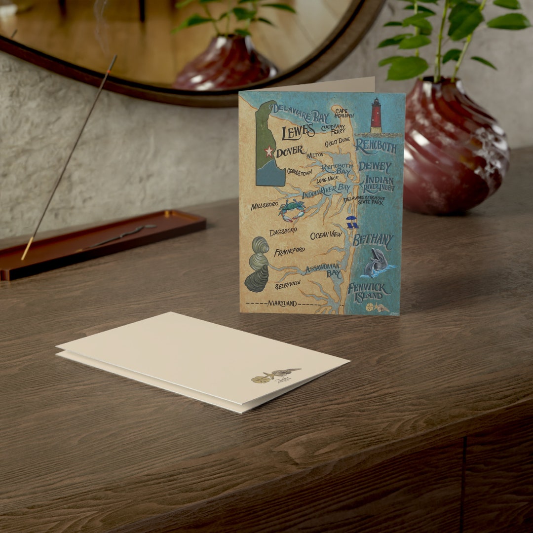 Delaware Map Art Greeting Cards| Note Card With a Personal Touch ...