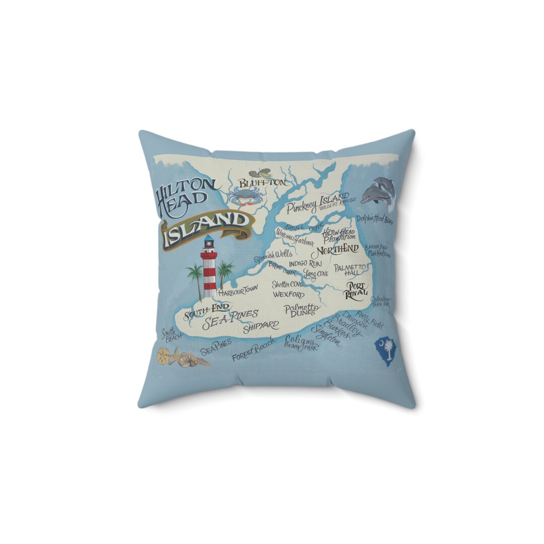 Hilton Head Map Pillow With Insert| Beach House Decor | Gifts | South ...