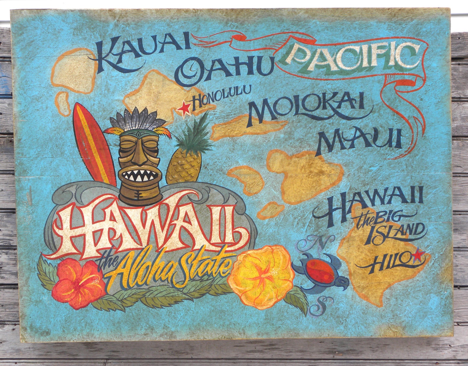 Hawaii State Map PRINT From an Original Hand Painted and - Etsy