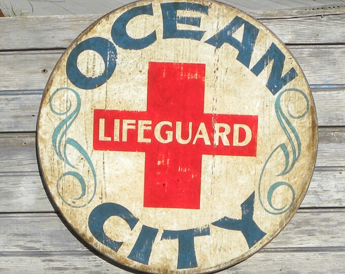 Lifeguard Ocean City Beach Badge Style Wooden Sign, Hand Painted ...