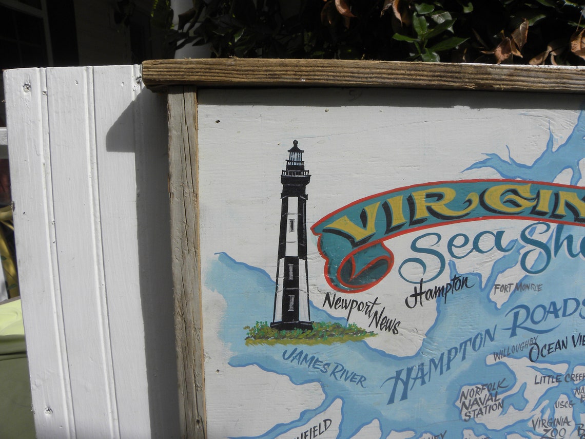 Virginia Seashore Map Art Sign| Original Hand Painted Beach House Decor ...