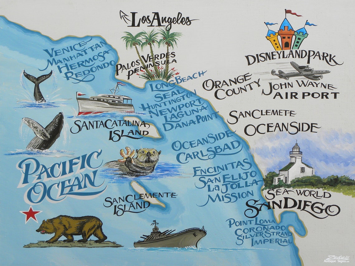 Southern California Coast Map Beach Print SOCAL Art - Etsy