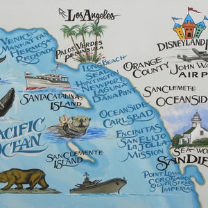 Southern California Coast Map Beach Print SOCAL Art Pacific Coast Art ...