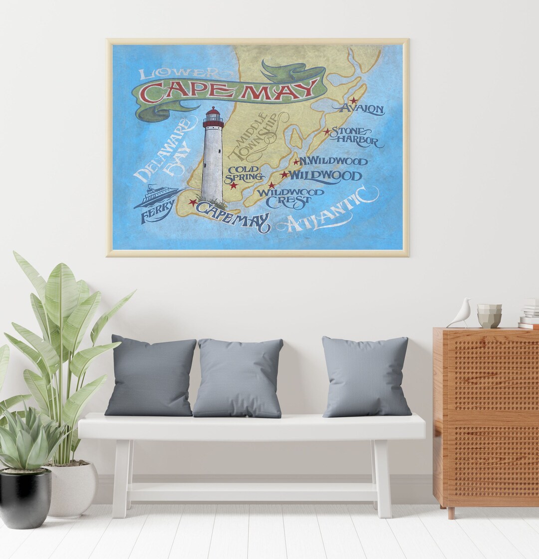 Cape May New Jersey Map Print From an Original Hand Painted and ...