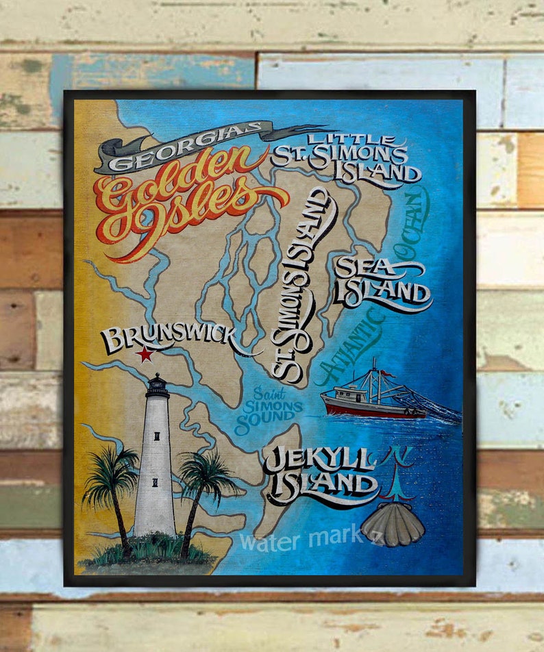 Golden Isles of Georgia Coast Map Print From an Original Hand - Etsy