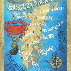 Virginia Eastern Shore Map Style Print From an Original Hand | Etsy