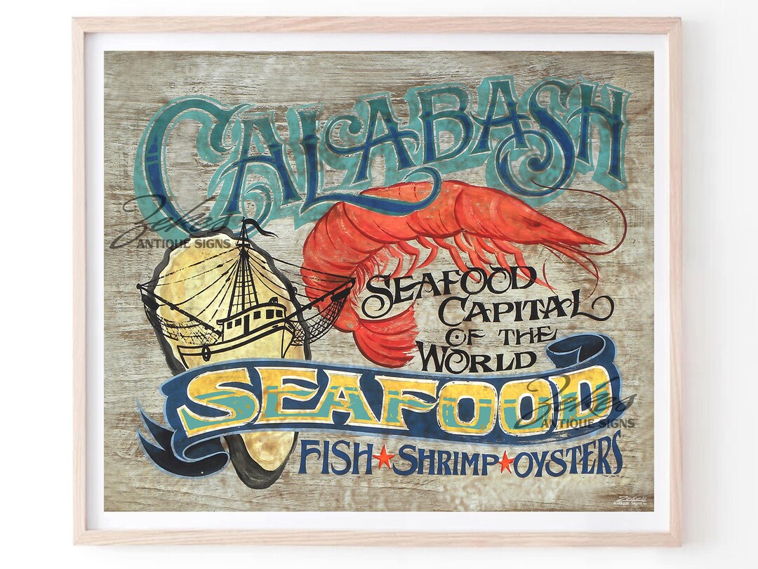 Art Print Calabash NC Restaurant, Vintage Style Seafood Sign, Seafood ...