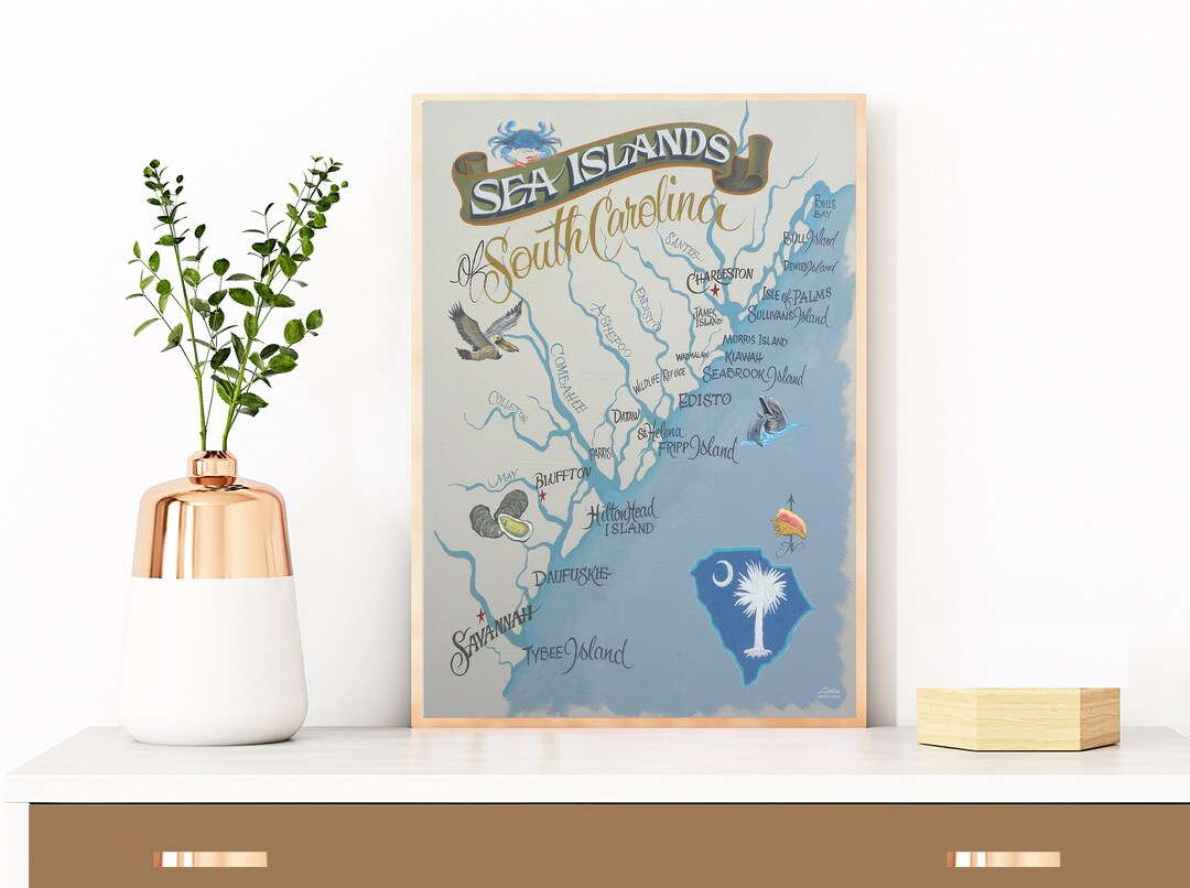 South Carolina-sea Isles Map Art Print Travel Map Print - Etsy