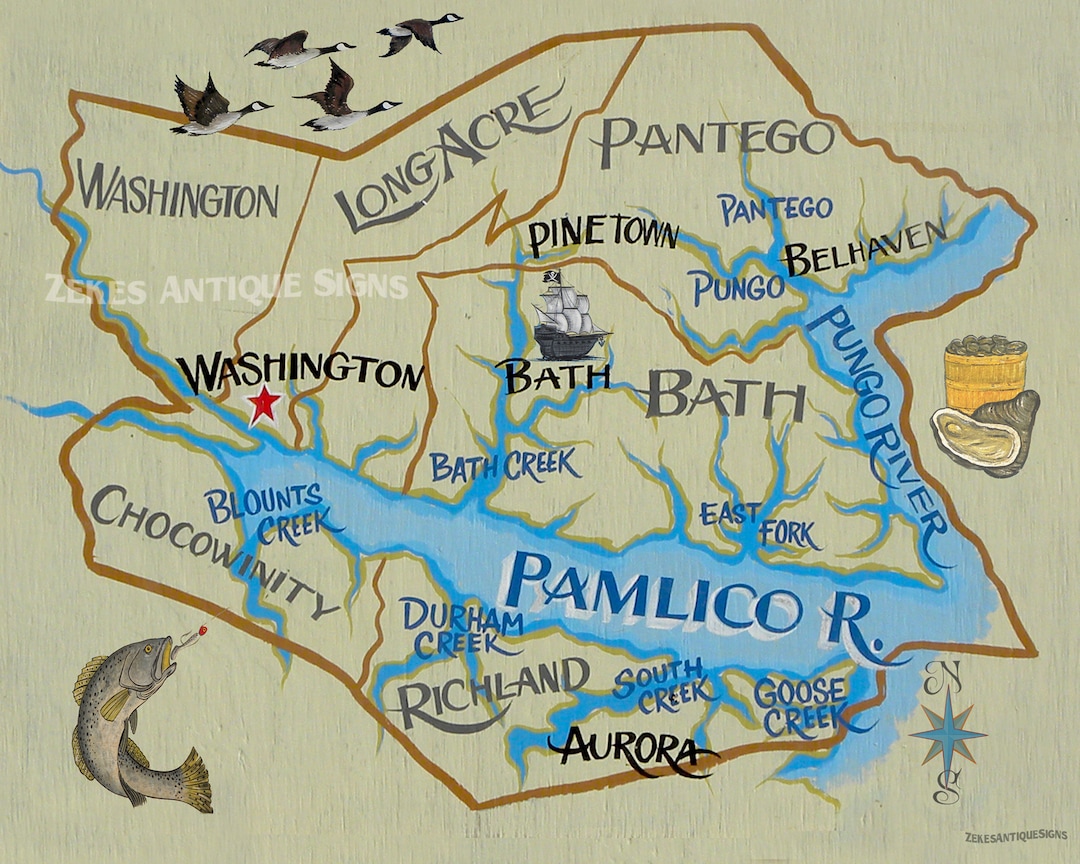 Beaufort County NC Map Print North Carolina Art Nautical - Etsy Beaufort County NC Map Print North Carolina Art Nautical - Etsy