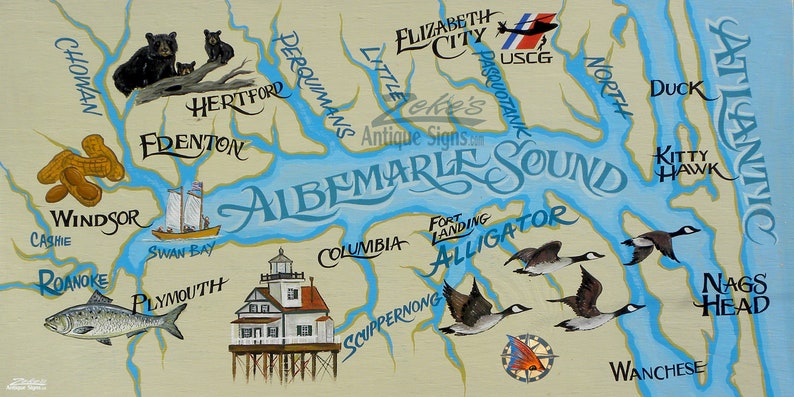 Albemarle Sound Outer Banks NC Map Print From an Original Hand | Etsy