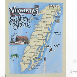 Virginia Eastern Shore Map Style Print | Beach House Decor | Travel Map ...