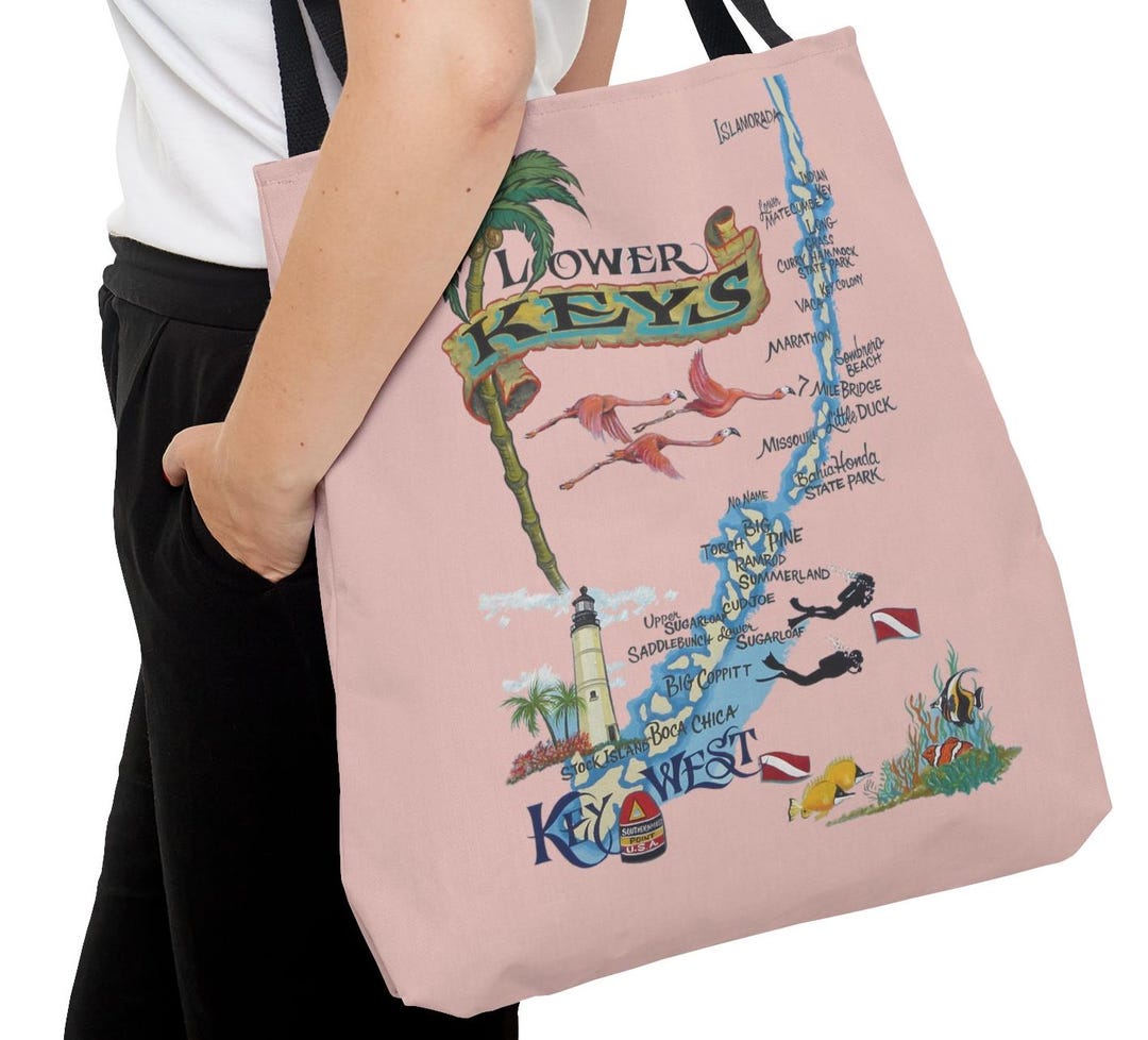Florida Keys Tote Bag in Pink Large Beach Tote Divers Tote Florida Tote ...