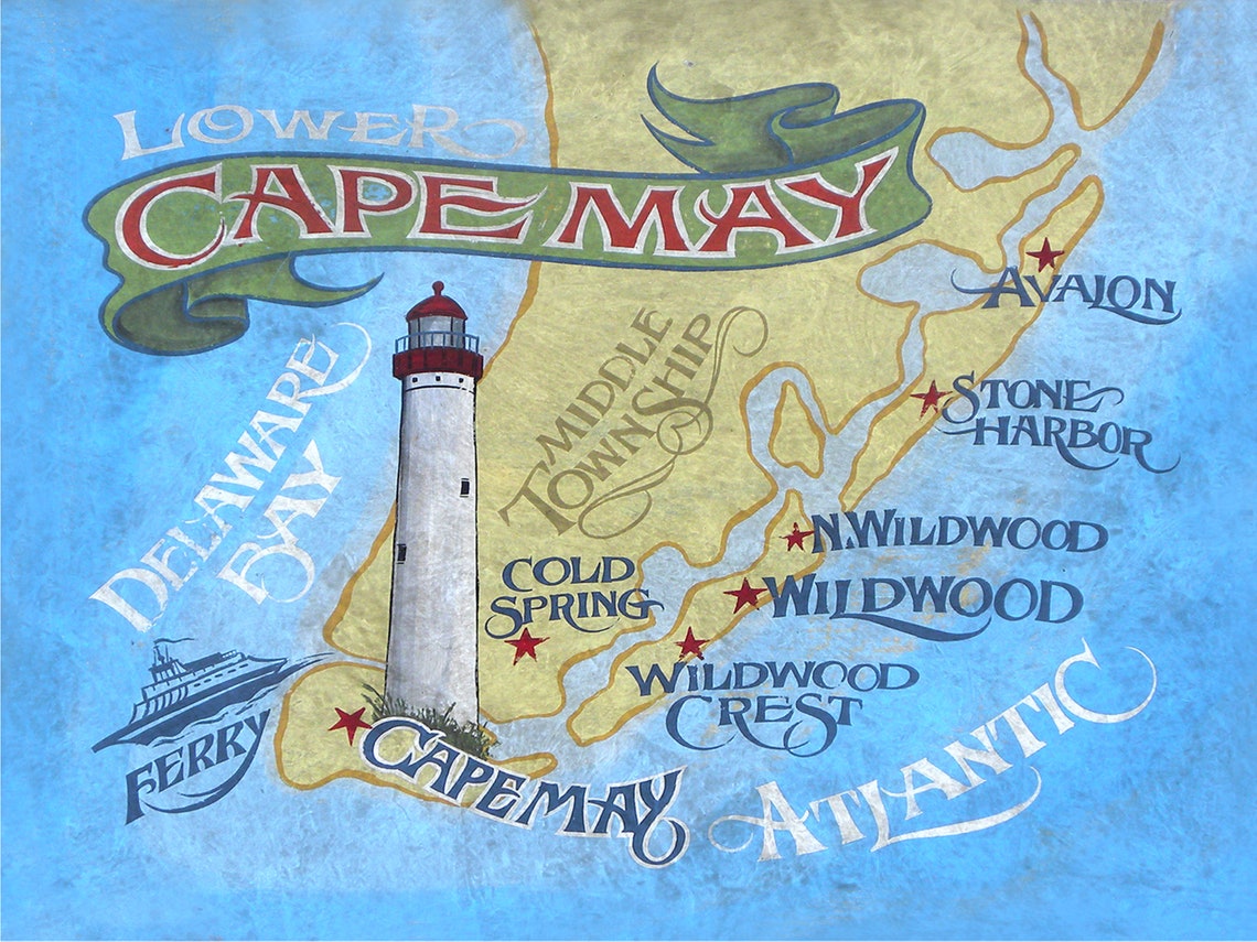 Cape May New Jersey Map Print From an Original Hand Painted - Etsy