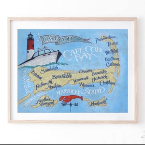 Cape Cod Retro Map Art PRINT Beach House Decor Kitchen - Etsy