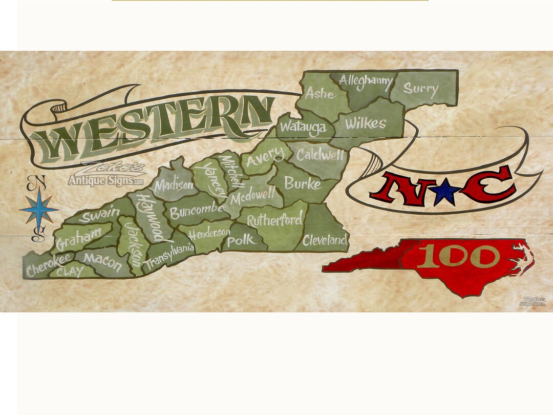 Western NC Carolina Print of the Counties Map , Travel and Vacation Map ...