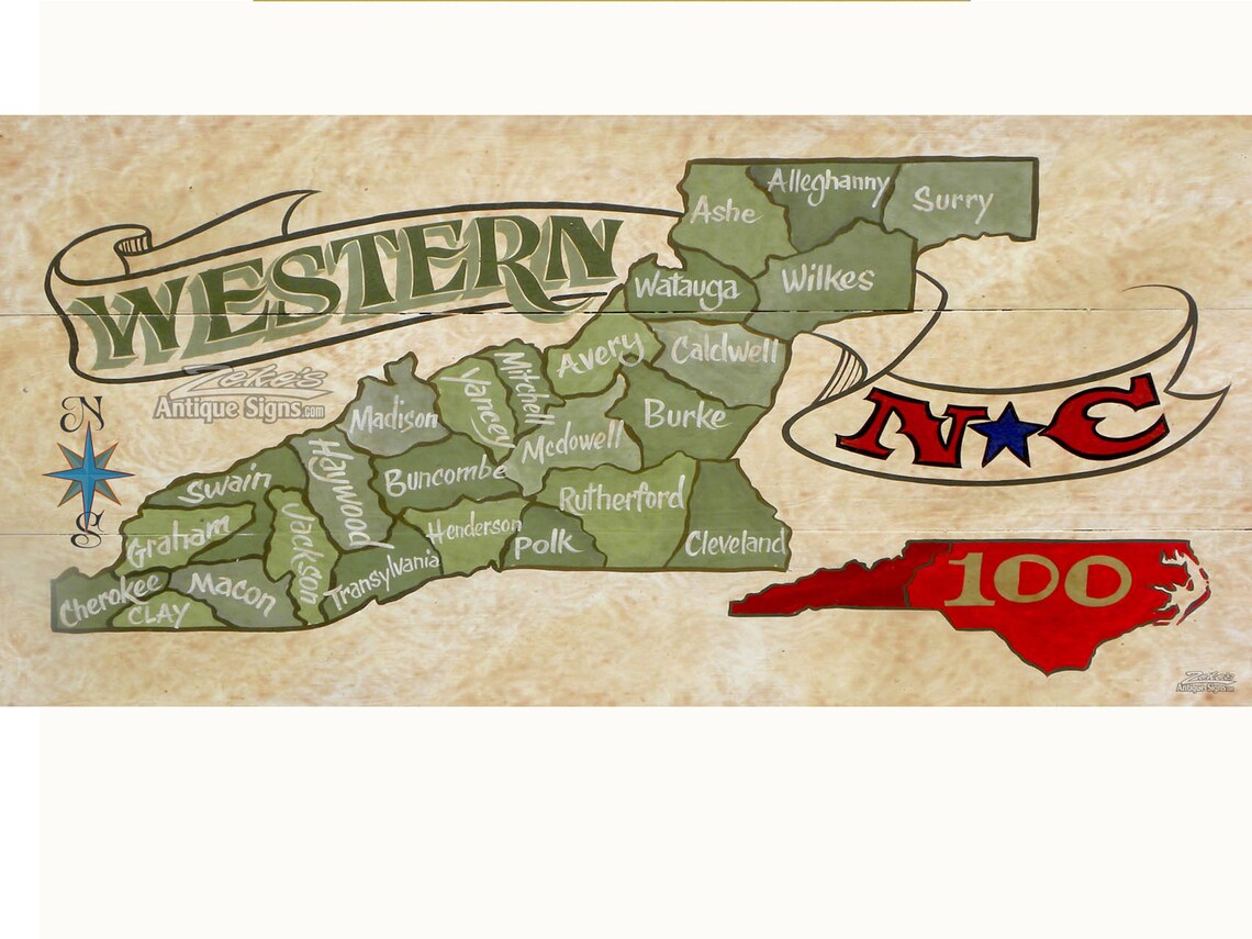 Western NC Carolina Print of the Counties Map Travel and - Etsy