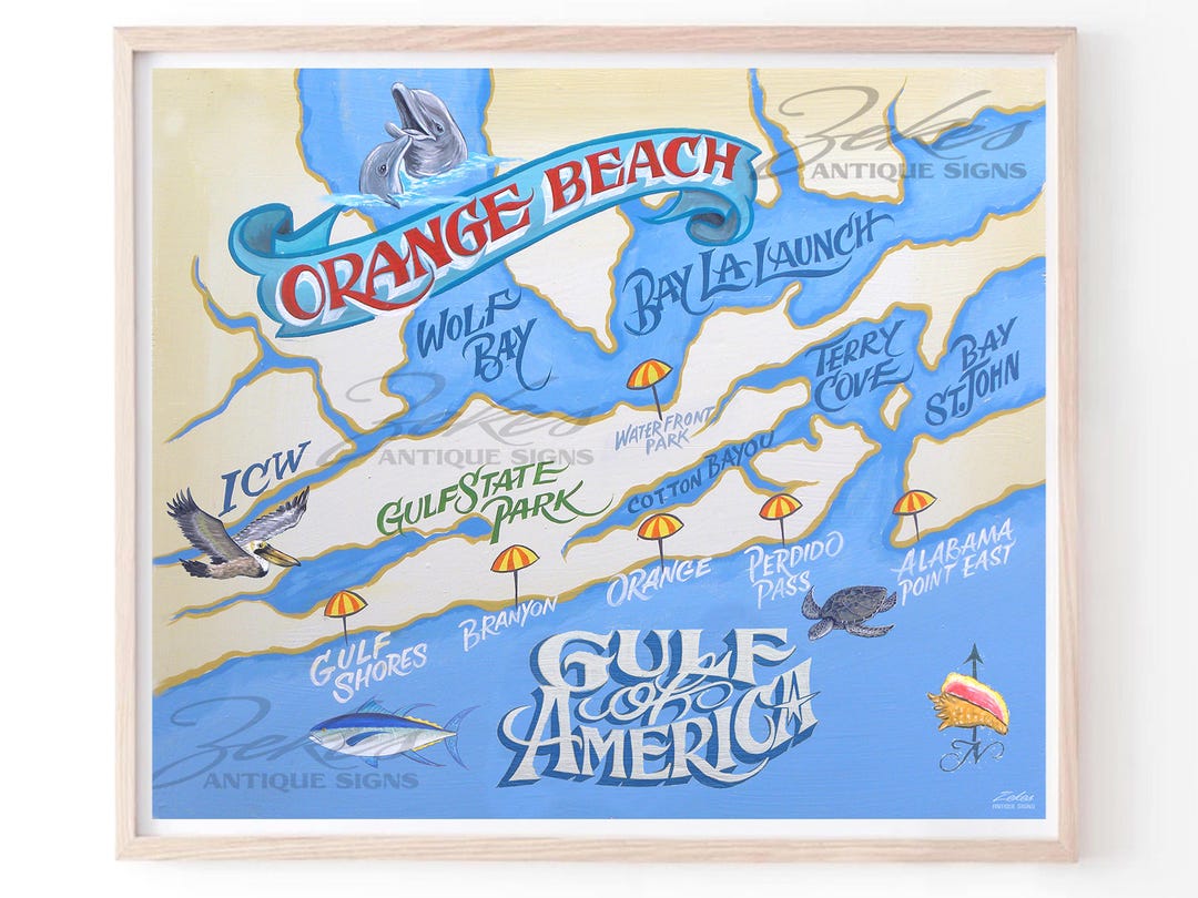 Gulf of America Map Print: Vintage Style Beach House Decor Coastal Art ...