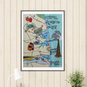 Delaware Beaches Map Art Print | Beach House Decor |travel Map Art ...
