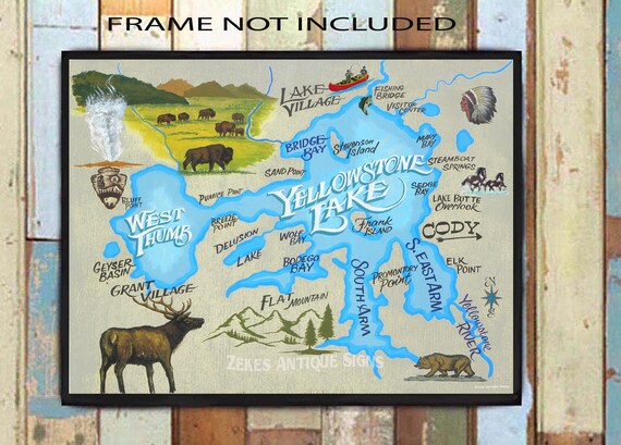 Yellowstone National Park Map Art Print. Wildlife and Key - Etsy