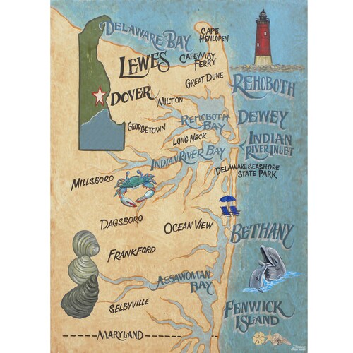 Delaware Beaches Map Style Printbeach House Decor Travel - Etsy