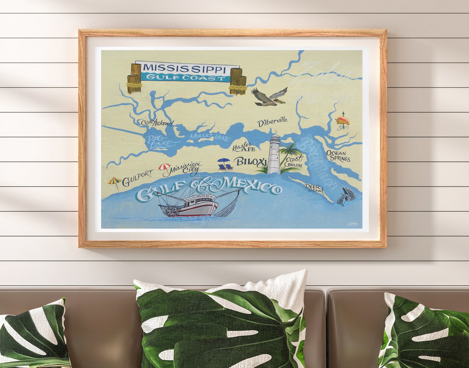 Mississippi Gulf Beach Map Print | Biloxi Print | Gulfport Print ...