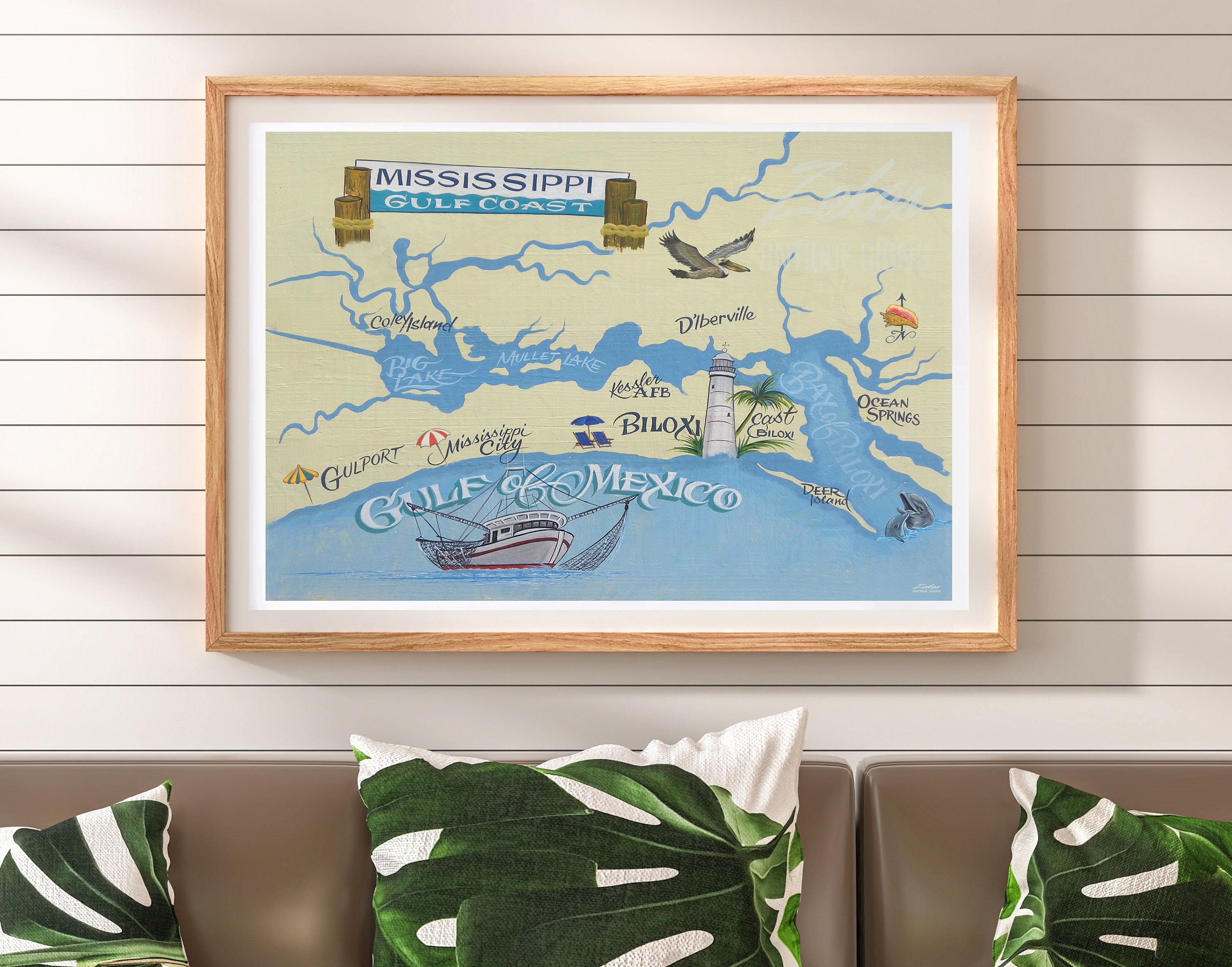 Mississippi Gulf Beach Map Print | Biloxi Print | Gulfport Print ...