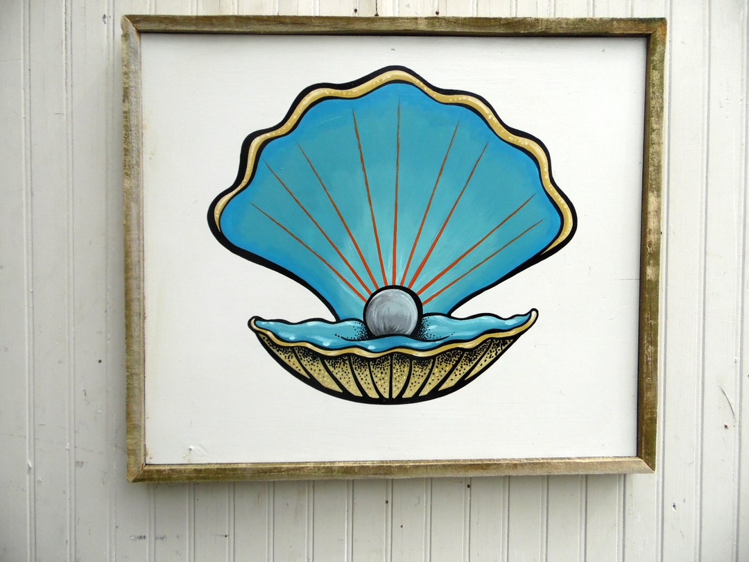 Pearl Clam Wall Decor Hand Painted Original Art seafood Coastal Decor ...